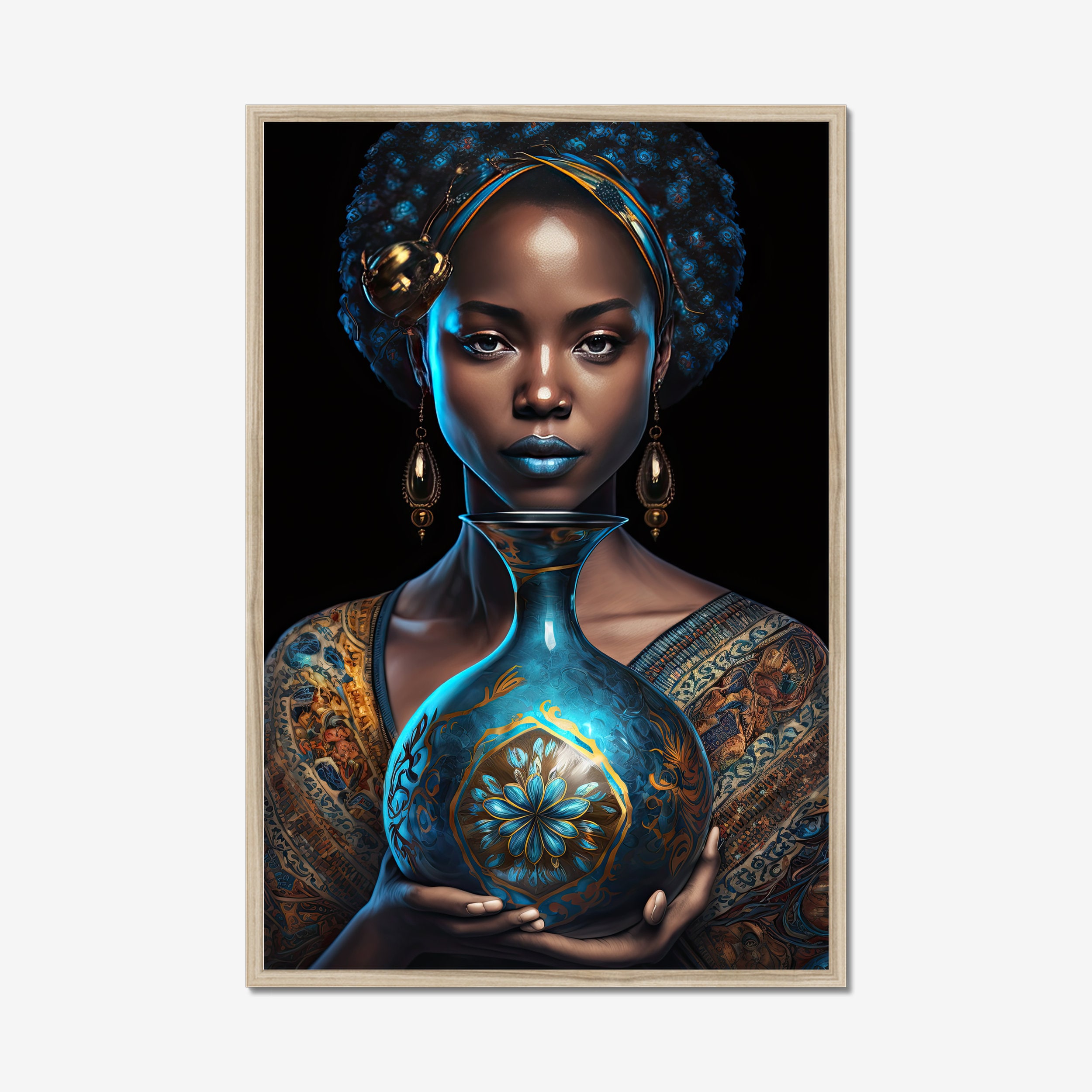 Zodiac Sign Wall Art Aquarius Black Girl, Turban, Blue Lips Holding ...