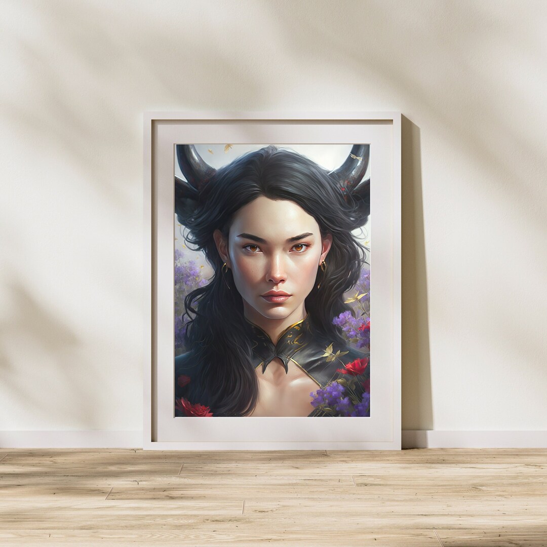 Zodiac Sign Wall Art - Taurus Asian Girl With Bull Horns, and Violet ...