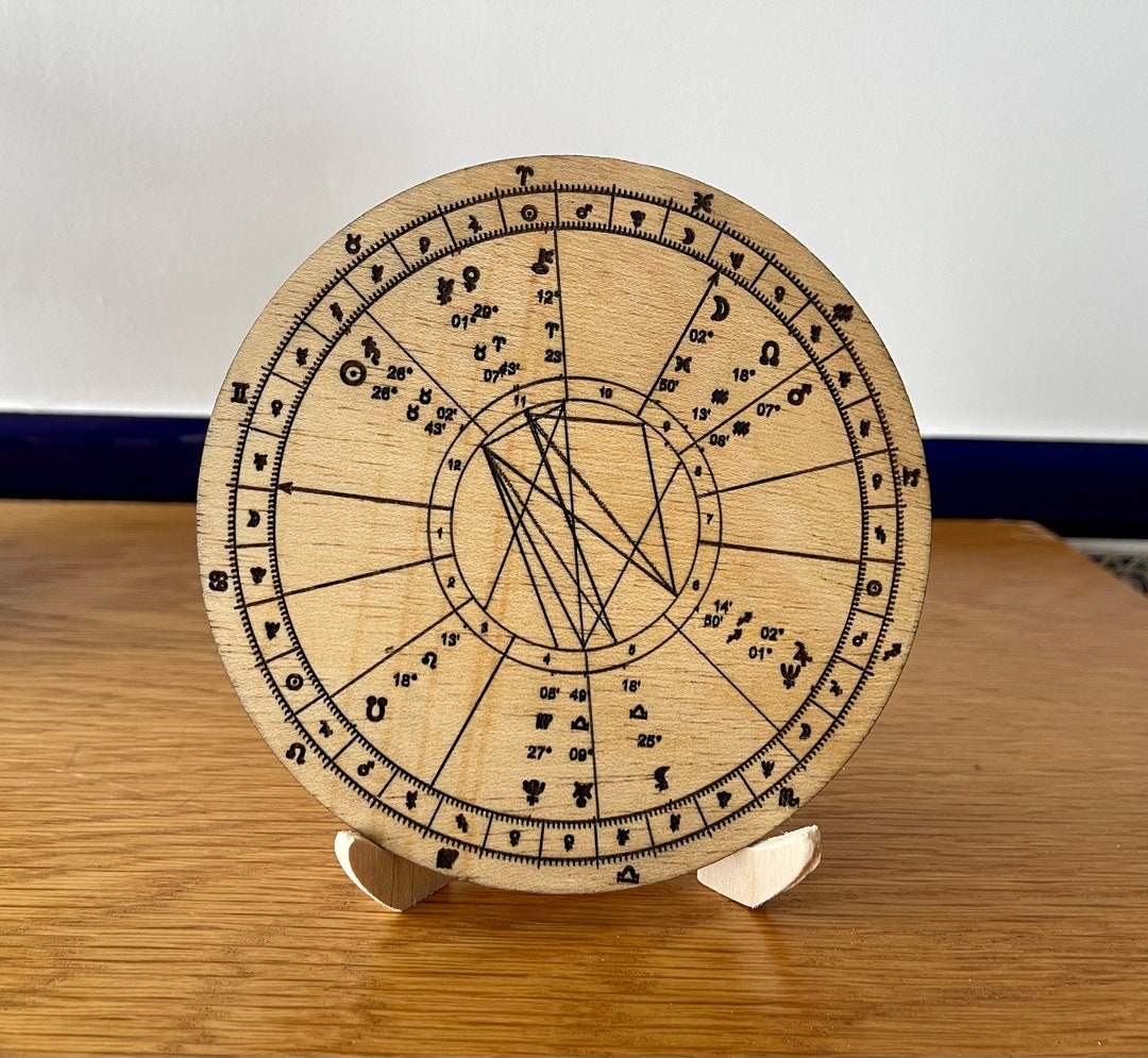 Personalized Wood Engraved Astrology Natal Chart, Rustic Engraved ...