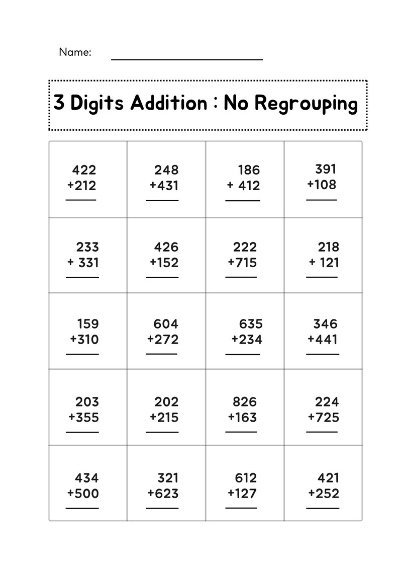 3 Digit Addition No Regrouping 10 Printable PDF Math Etsy Canada 3-digit-addition-no-regrouping-10-printable-pdf-math-etsy-canada