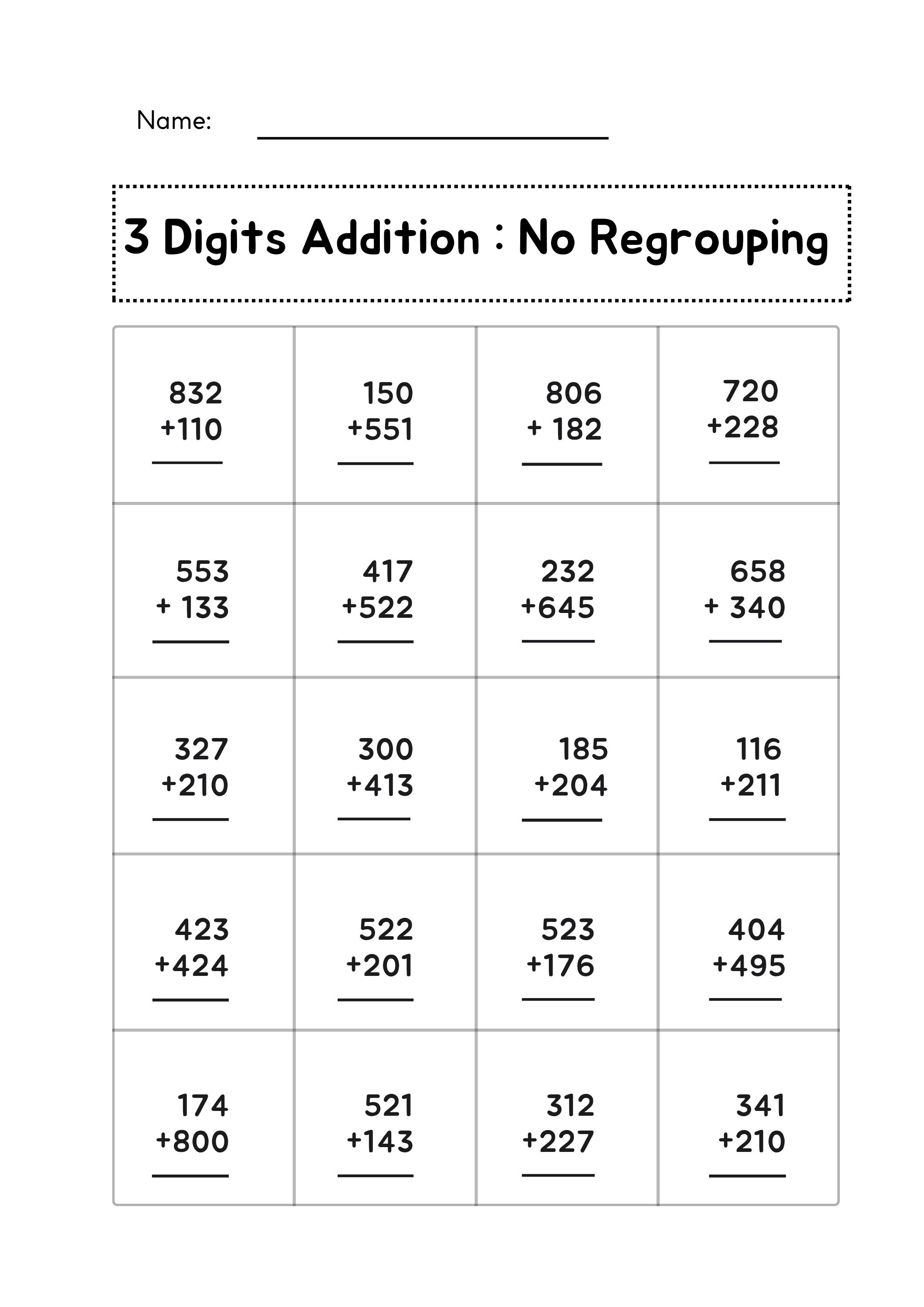3 Digit Addition no Regrouping 10 Printable PDF Math Worksheets Instant ...