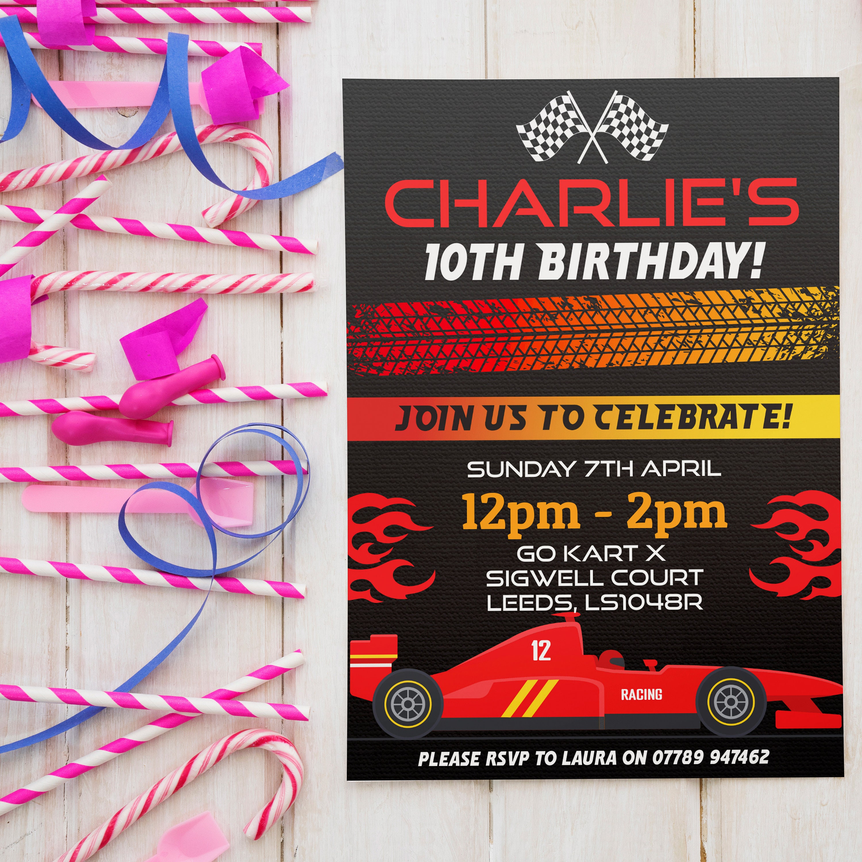 Kids Racing Birthday Party Invitation Template Boys Party Go Karting F1 ...