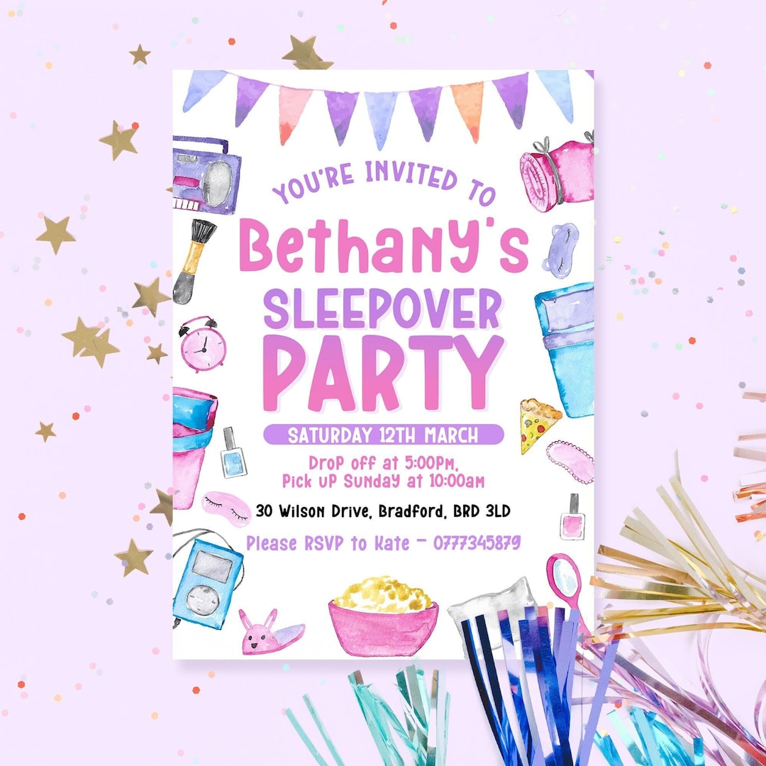 Sleepover Birthday Party Invitation Template Templett File Design Your ...