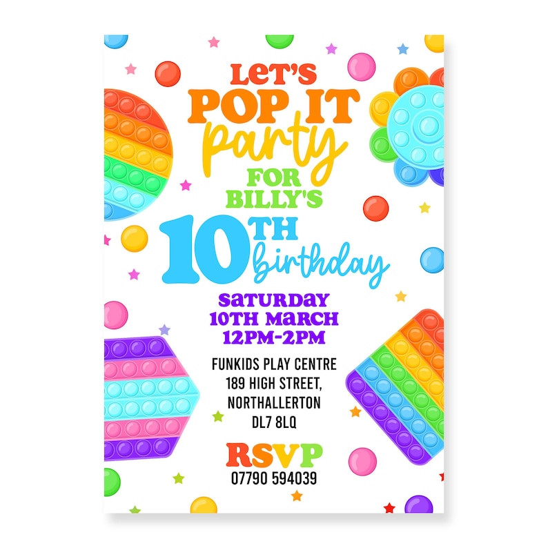 Kids Pop It Birthday Party Invitation Template Templett File Fidgets ...