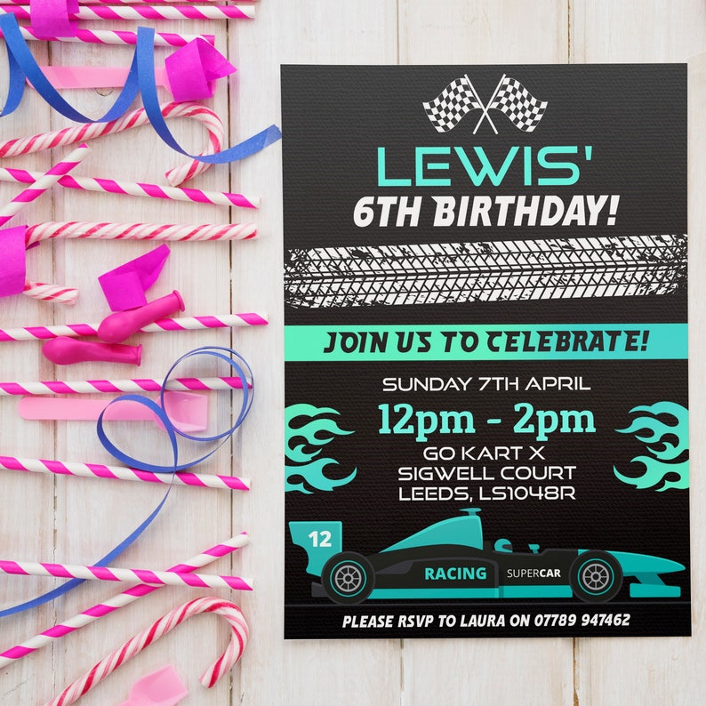 Kids Racing Birthday Party Invitation Template Boys Party Go Karting F1 ...