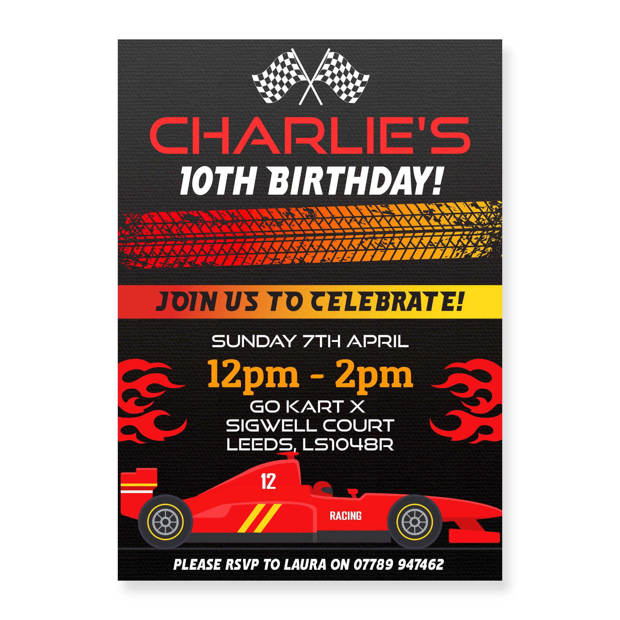 Kids Racing Birthday Party Invitation Template Boys Party Go Karting F1 ...