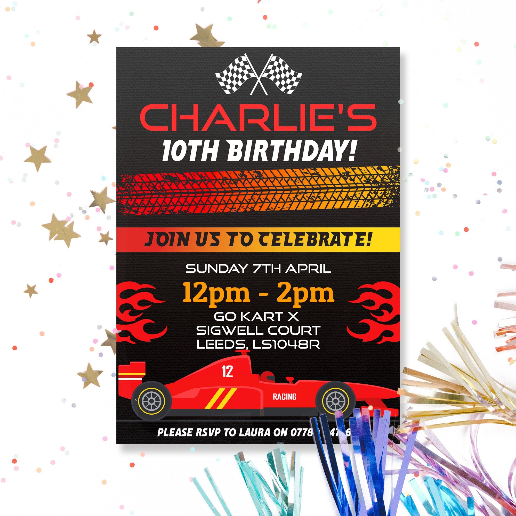 Kids Racing Birthday Party Invitation Template Boys Party Go Karting F1 ...