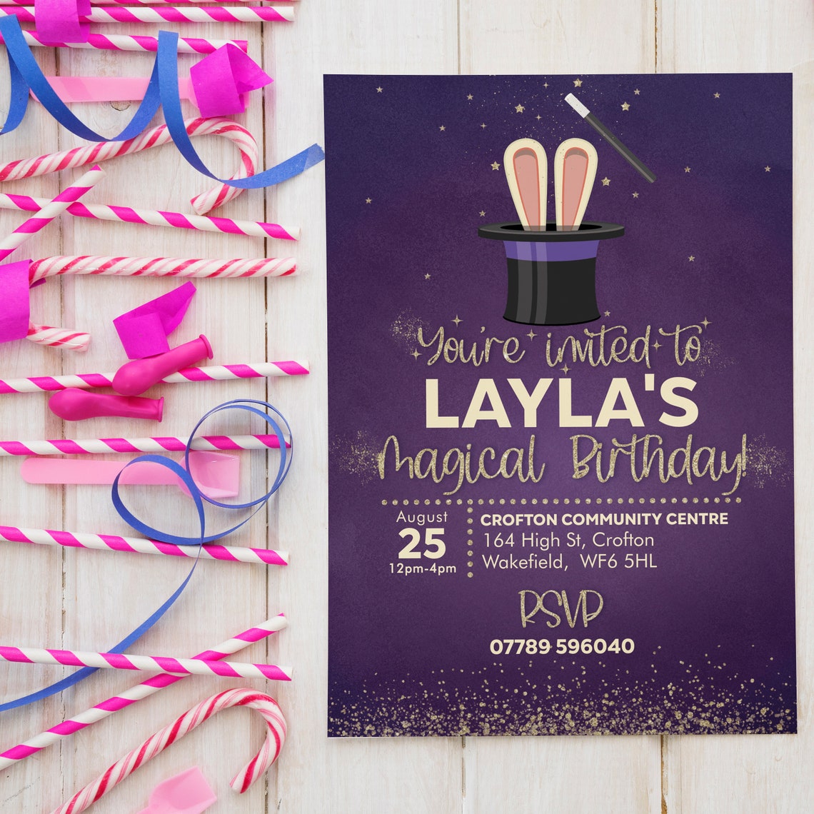 Kids Magic Birthday Party Invitation Template Templett File Magician ...