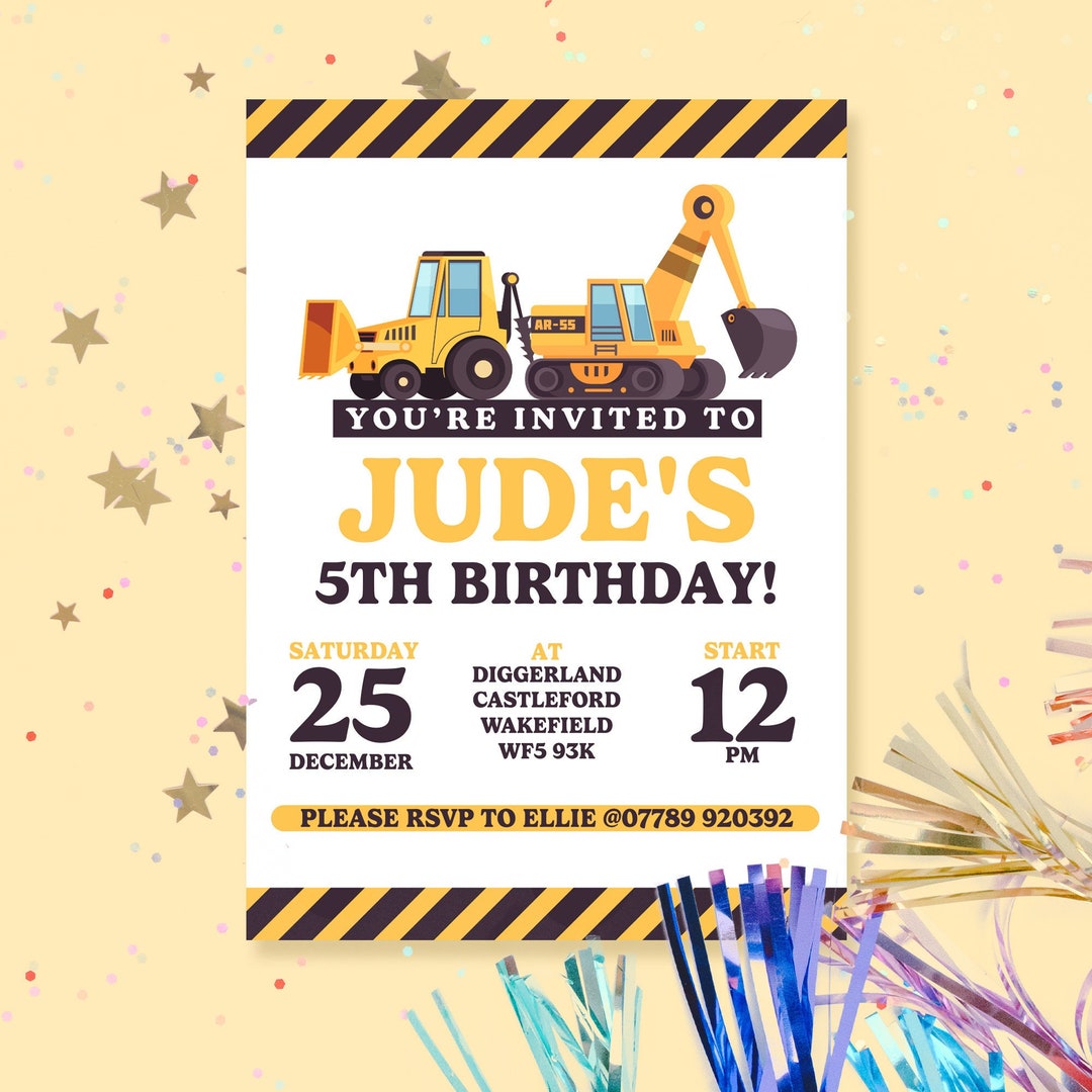 Construction Birthday Party Invitation Template Templett File Design ...
