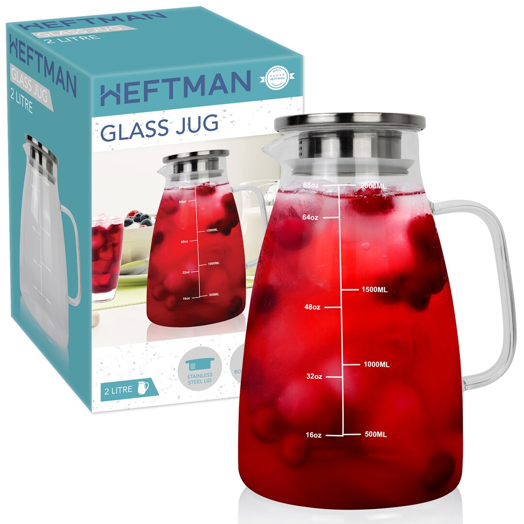 2 Litre Glass Jug With Lid Water Jug Heat Resistant Borosilicate ...