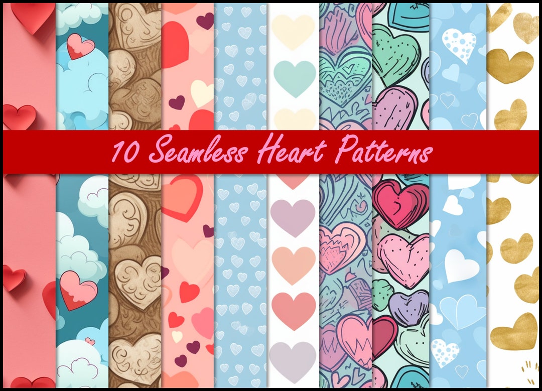 10 Repeatable Heart Patterns - Seamless Digital Download for Wallpaper ...