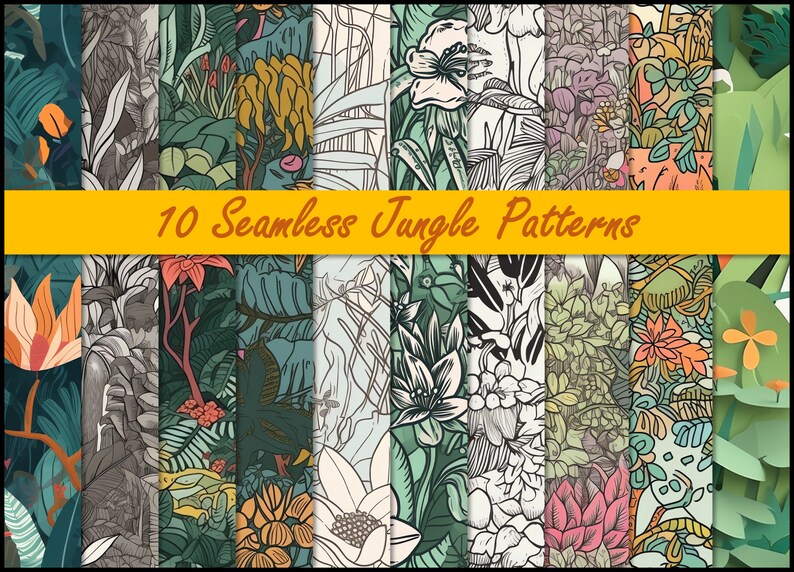 10 Repeatable Jungle Patterns - Seamless Digital Download for Wallpaper ...