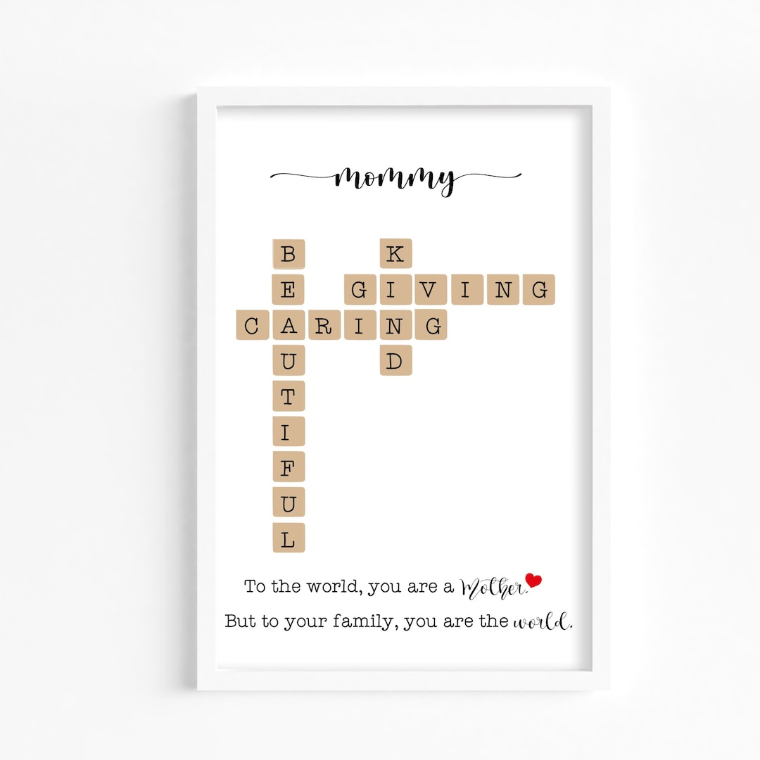 Mom Word Search Print Family Crossword Scrabble Gift for Grandma Mother ...