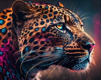 Colourful Leopard Digital Art Print, Wall Art, AI Generated, AI Art ...