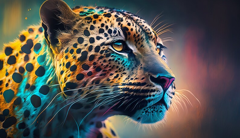 5x Colourful Leopard Digital Art Print, Wall Art, AI Generated, AI Art ...