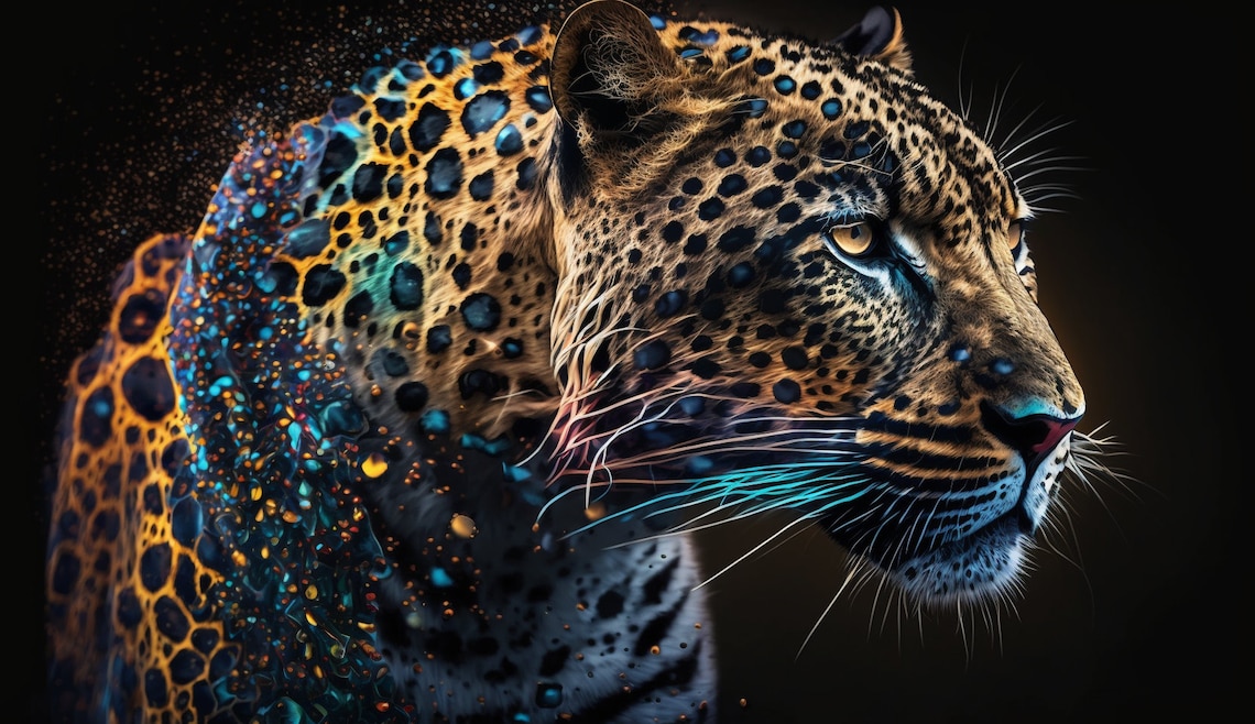 5x Colourful Leopard Digital Art Print, Wall Art, AI Generated, AI Art ...