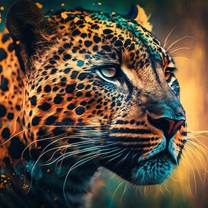 5x Colourful Leopard Digital Art Print, Wall Art, AI Generated, AI Art ...