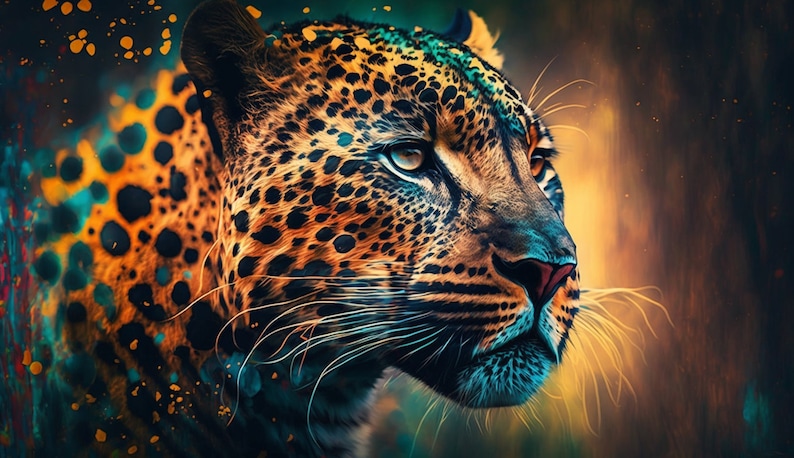 5x Colourful Leopard Digital Art Print, Wall Art, AI Generated, AI Art ...