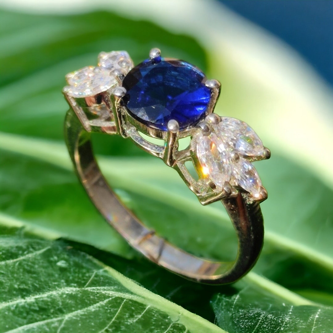 Beautiful Tanzanite Ring Lab Created Tanzanite Ring Oval Faceted Stone ...