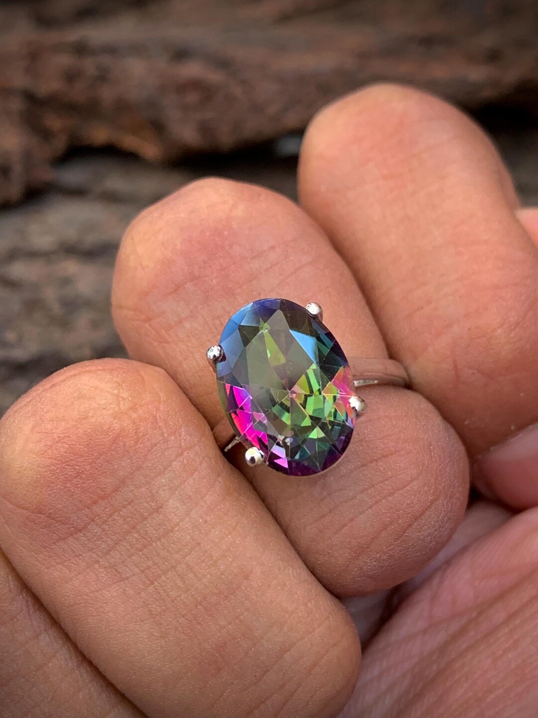 Sparkling Multicolor Mystic Topaz Engagement Ring for Womens, Rainbow ...