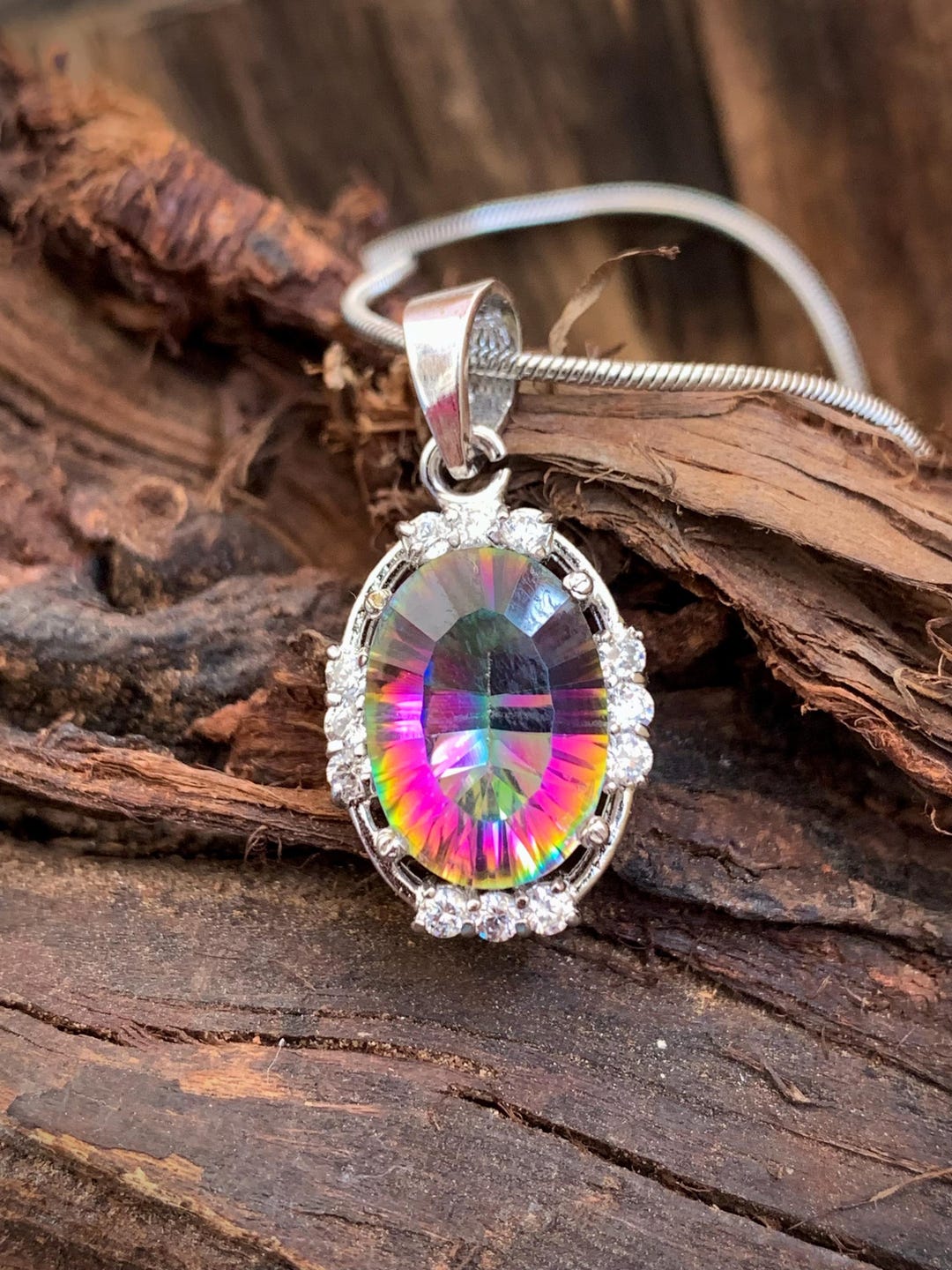 Genuine Rainbow Topaz Pendant, Mystic Topaz Necklace, Multicolor Topaz ...