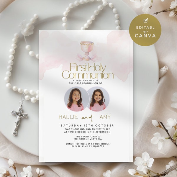 Confirmation Invitation Catholic, Rosary Design in Gold and White, for ...