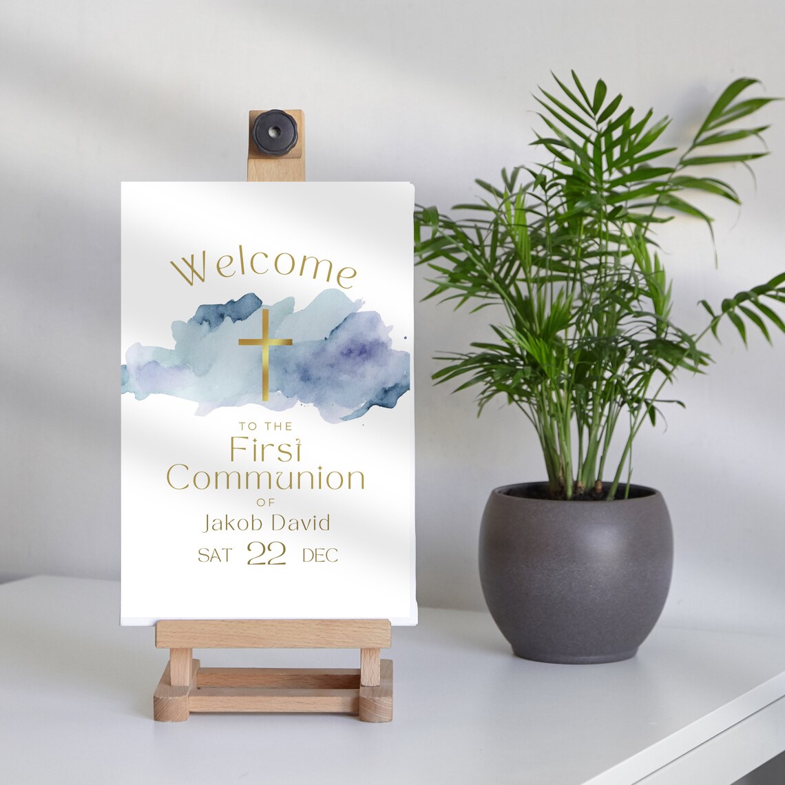 First Communion Welcome Sign Boy, Navy and Gold Decoration Signs for ...