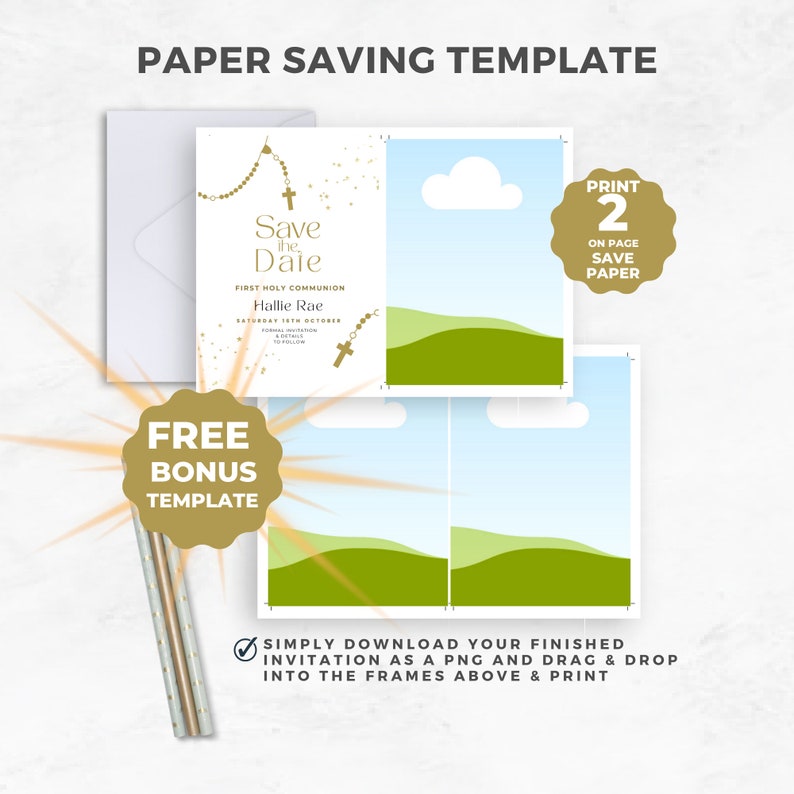 Save the Date First Holy Communion Invitation, Girl or Boy Rosary ...