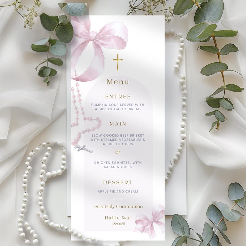 Menu for First Communion, Minimal Baptism or Christening Dinner ...