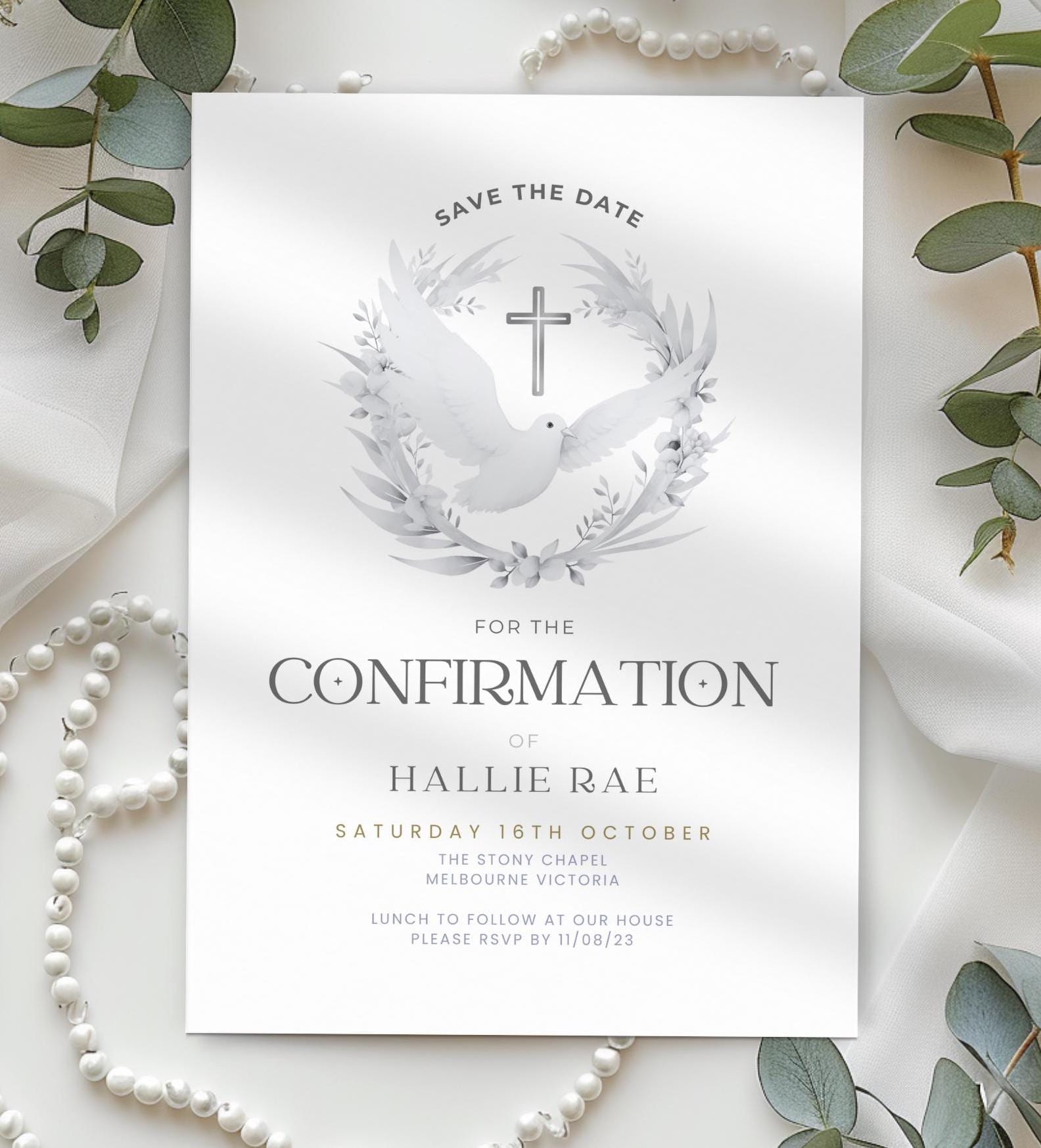 Confirmation Save the Date Invitation, Religious Catholic Invite ...