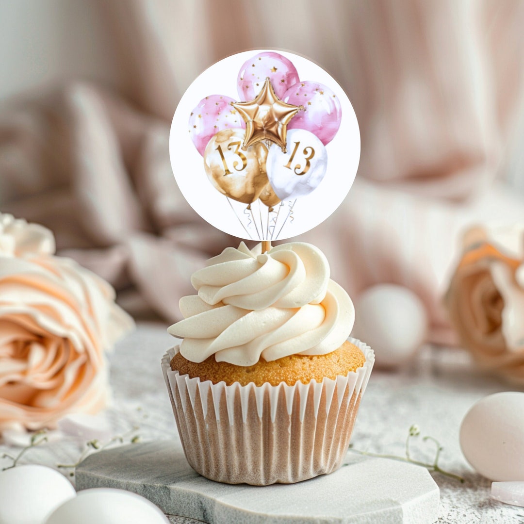 13th Birthday Cupcake Toppers, Pink & Gold, Official Teenager Era Cake ...