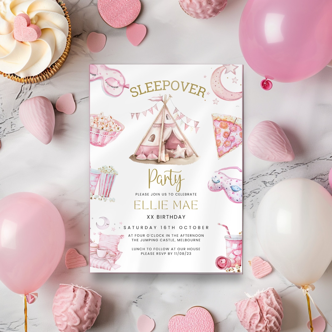 9th Birthday Sleepover Invitation, 6th, 7th, 8th, 10th, 11th Pajama ...