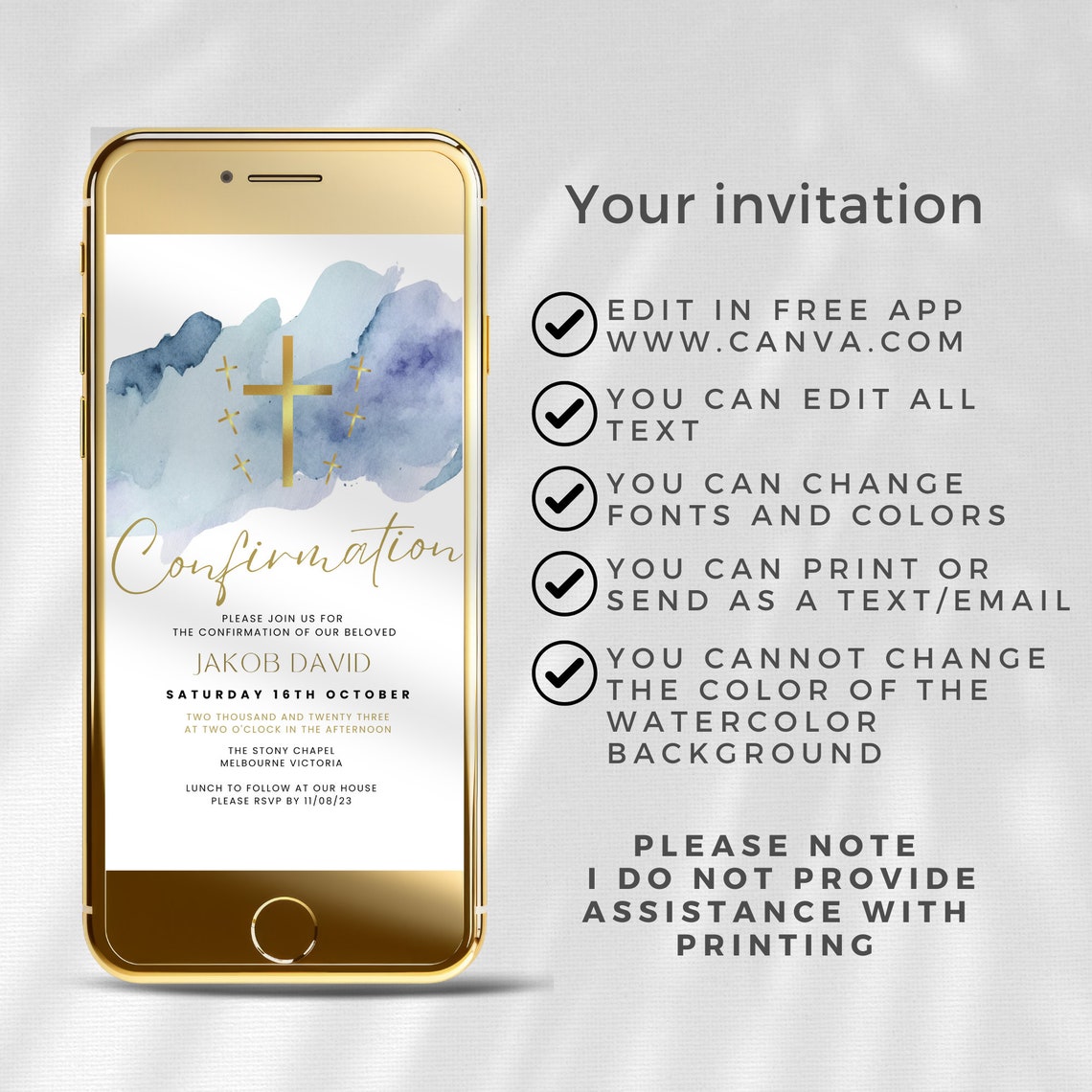 Confirmation Invitation for Boys, Navy Blue Catholic Invite, Editable ...