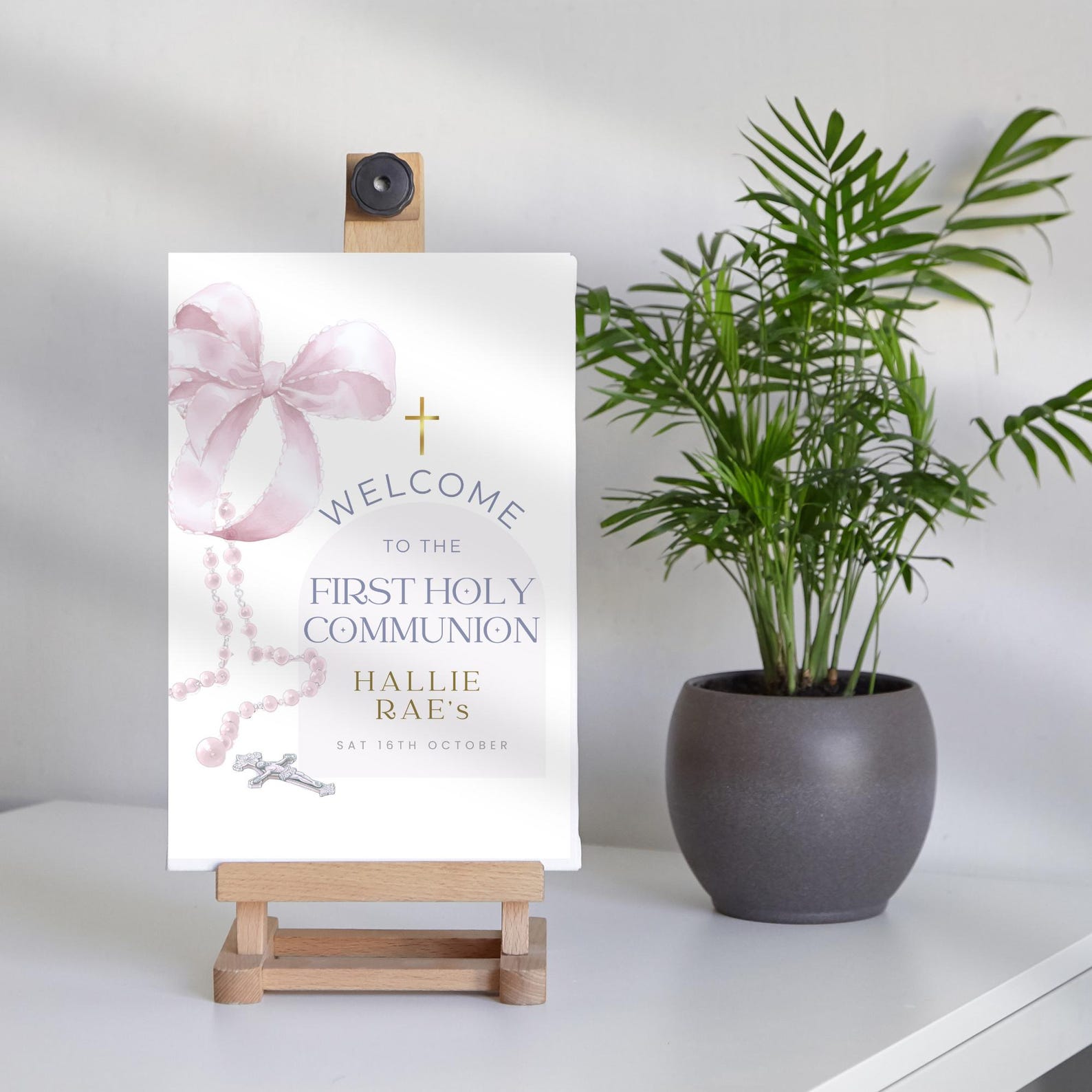 Pink First Holy Communion Welcome Sign, Watercolor 1st Communion Party ...