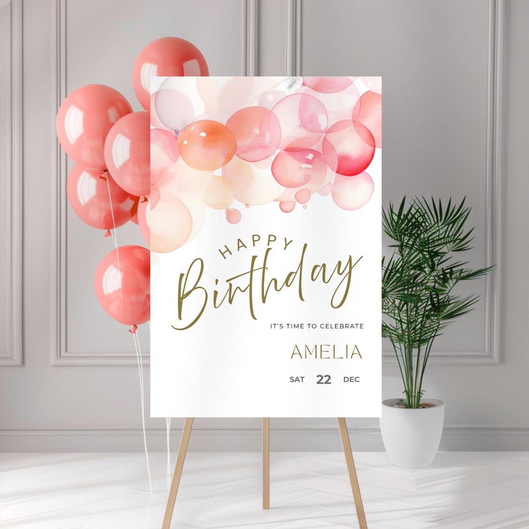 Happy Birthday Welcome Sign, Yard Sign With Balloons for Her, Poster ...