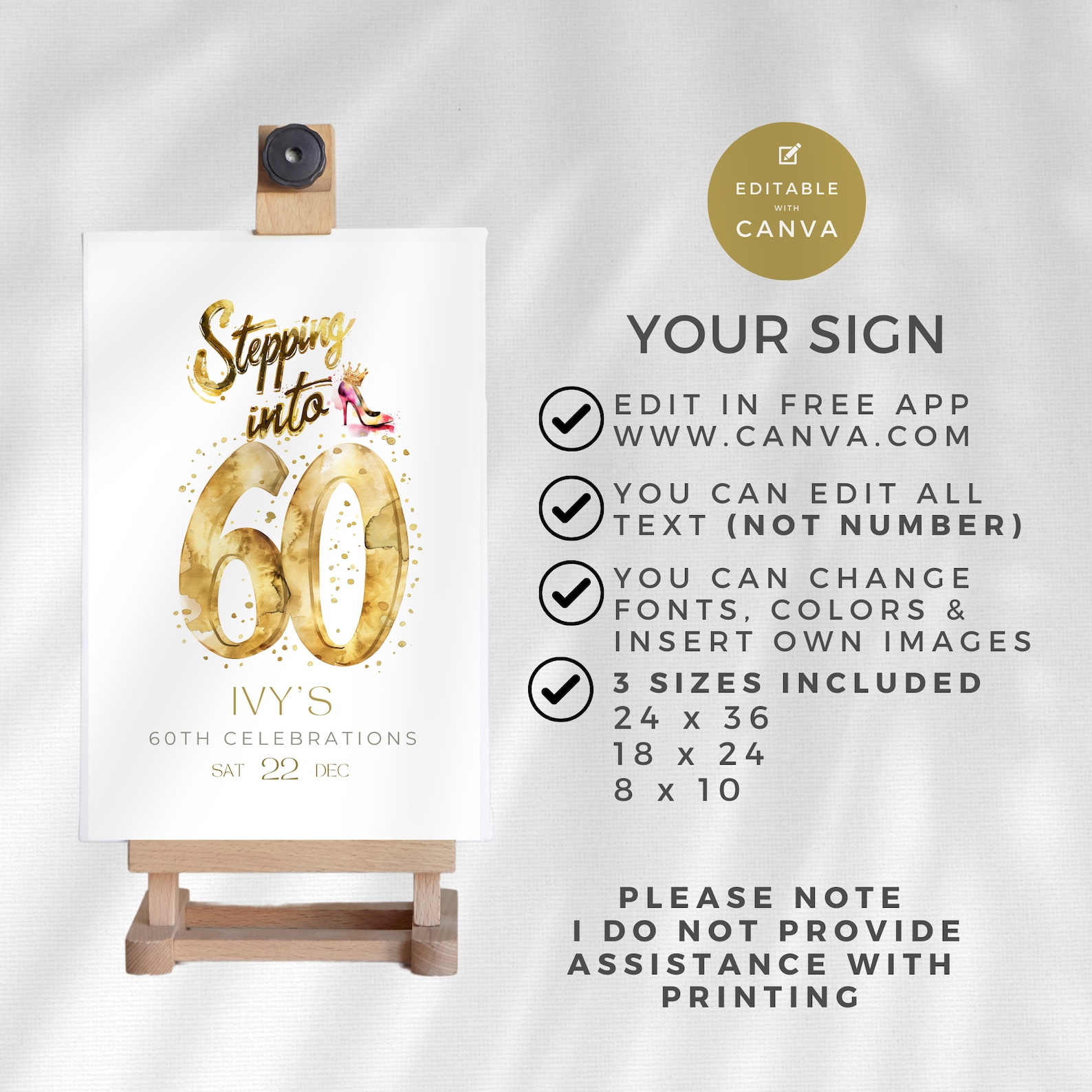 60th Birthday Welcome Sign Custom, Stepping Into 60 Signage Board ...