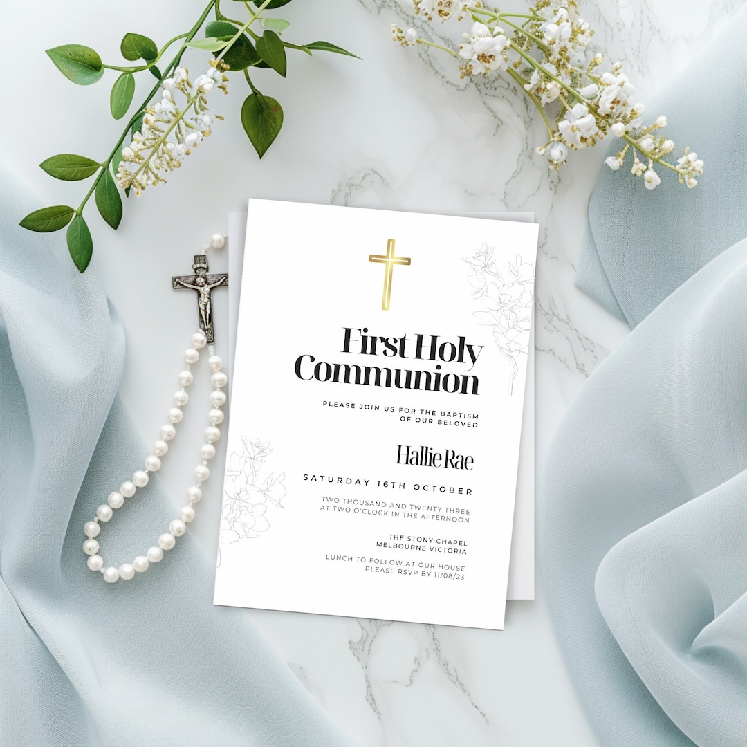 Editable First Holy Communion Invitation, for Boy or Girl, Minimal 1st ...