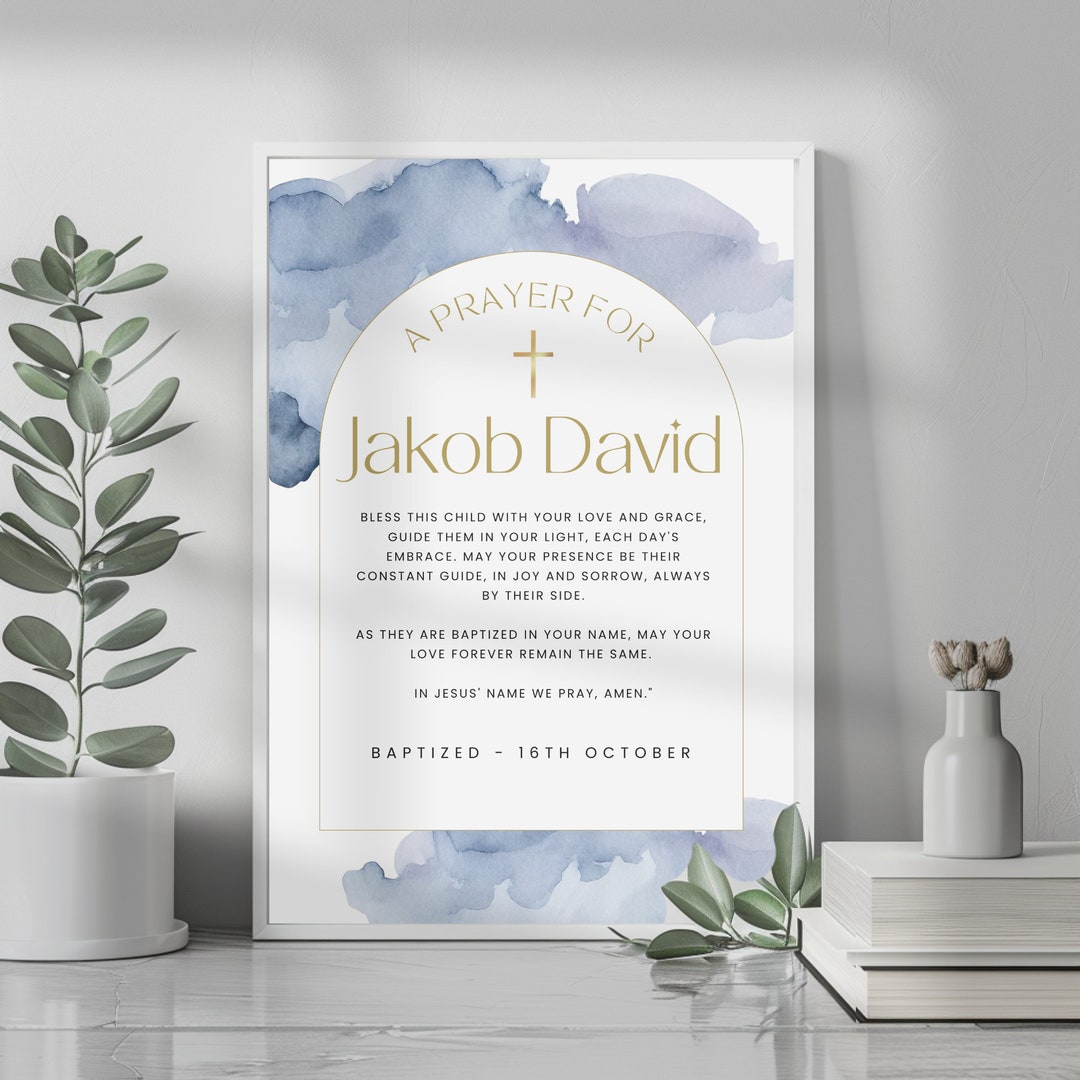 Baptism Prayer Sign, Navy Watercolor Decor Sign for Boy, Christening ...