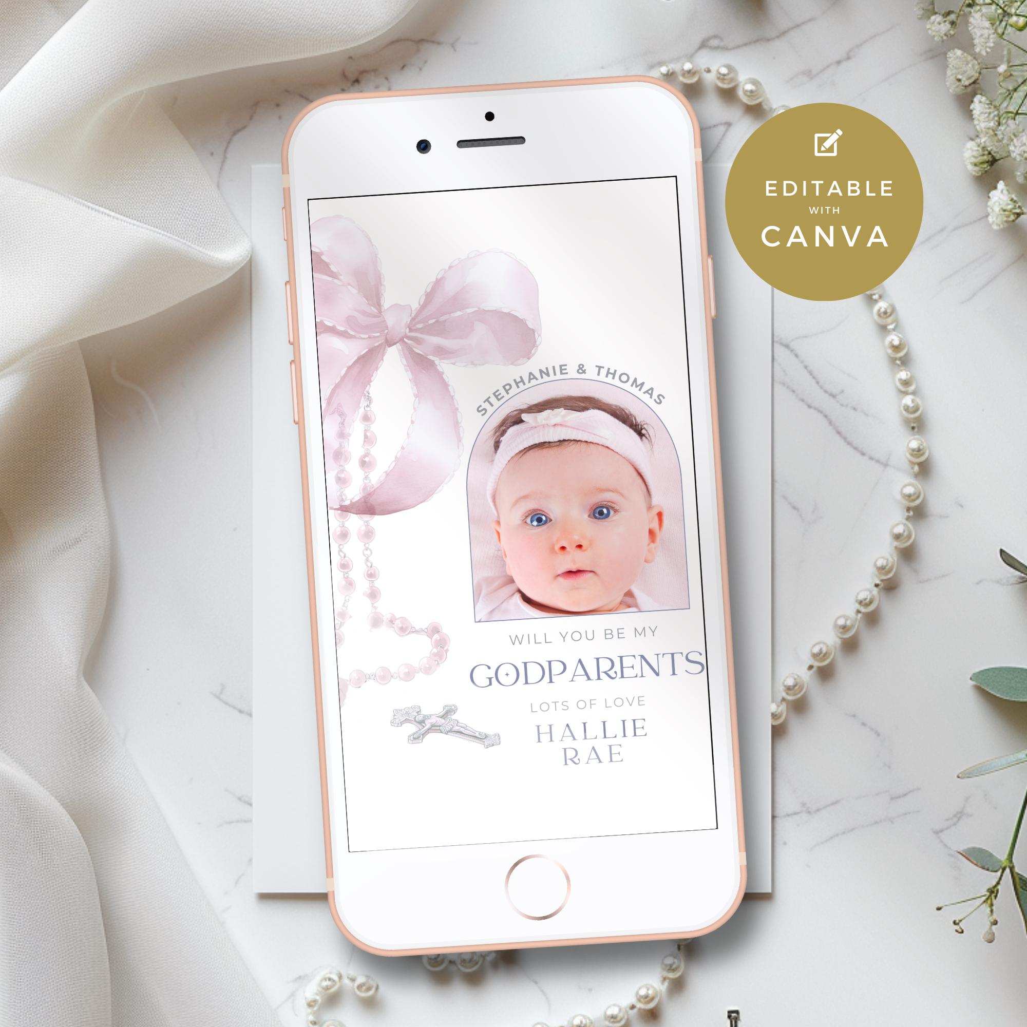 Will You Be My Godparents Proposal Card, Pink Bow Godparent Note for ...