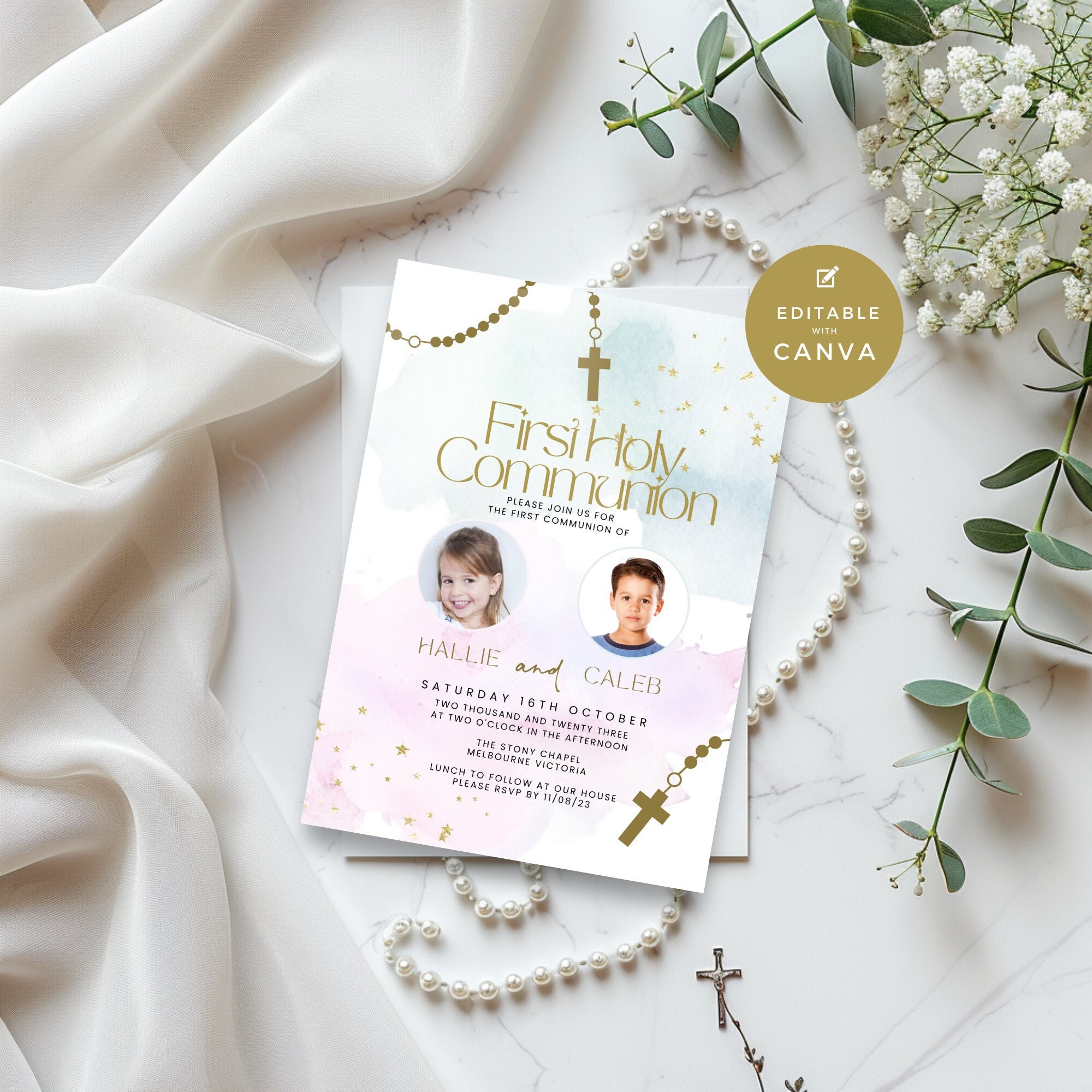 First Holy Communion for Twins Invitation, 1st Communion Boy or Girl ...
