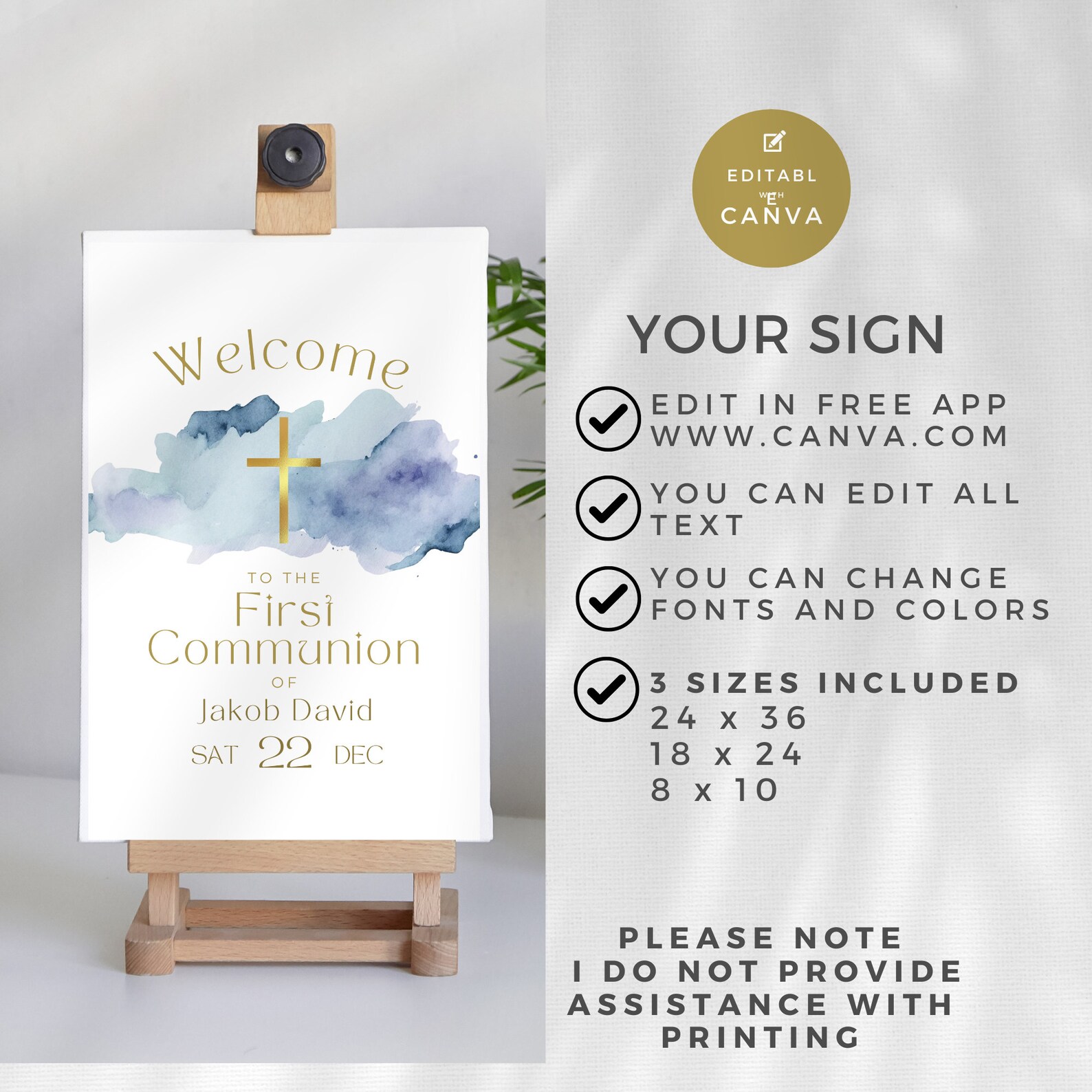 First Communion Welcome Sign Boy, Navy and Gold Decoration Signs for ...
