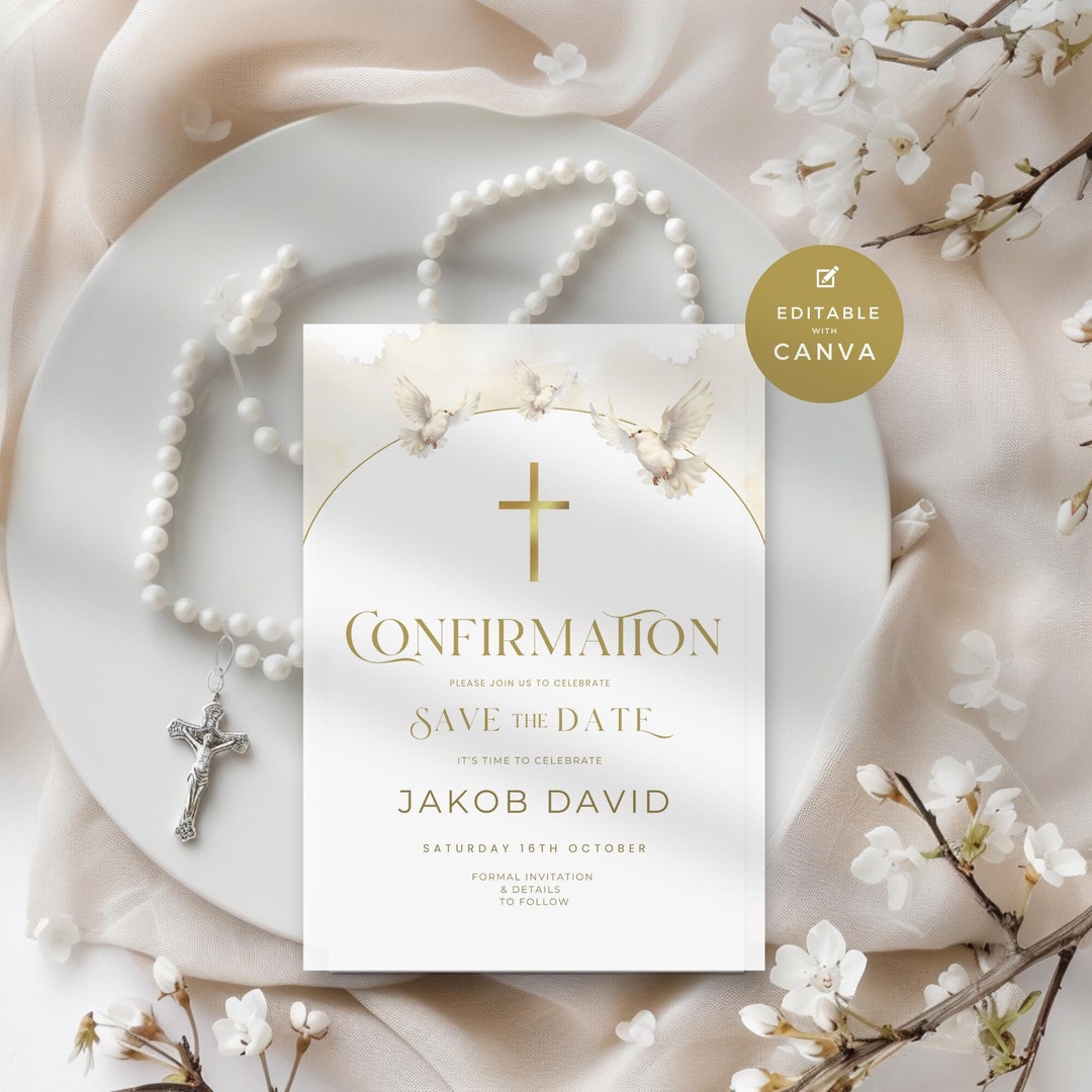 Confirmation Save the Date Invitation, Catholic Invite Neutral ...