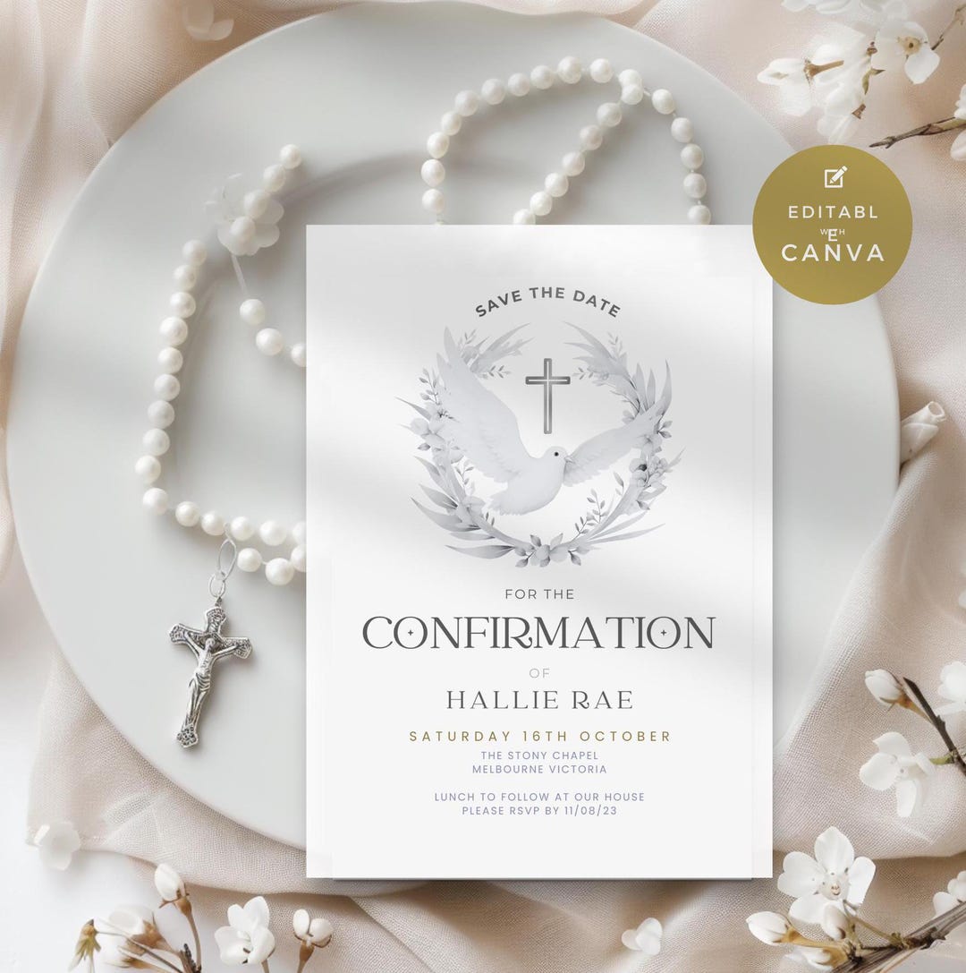 Confirmation Save the Date Invitation, Religious Catholic Invite ...