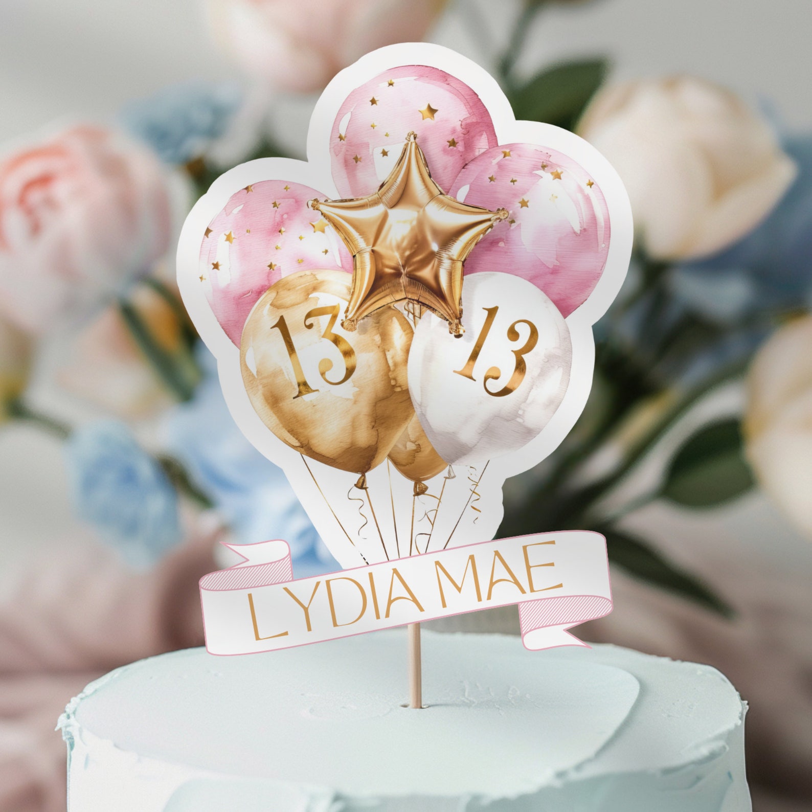 13th Birthday Cake Topper Girl, Pink & Gold, Official Teenager ...