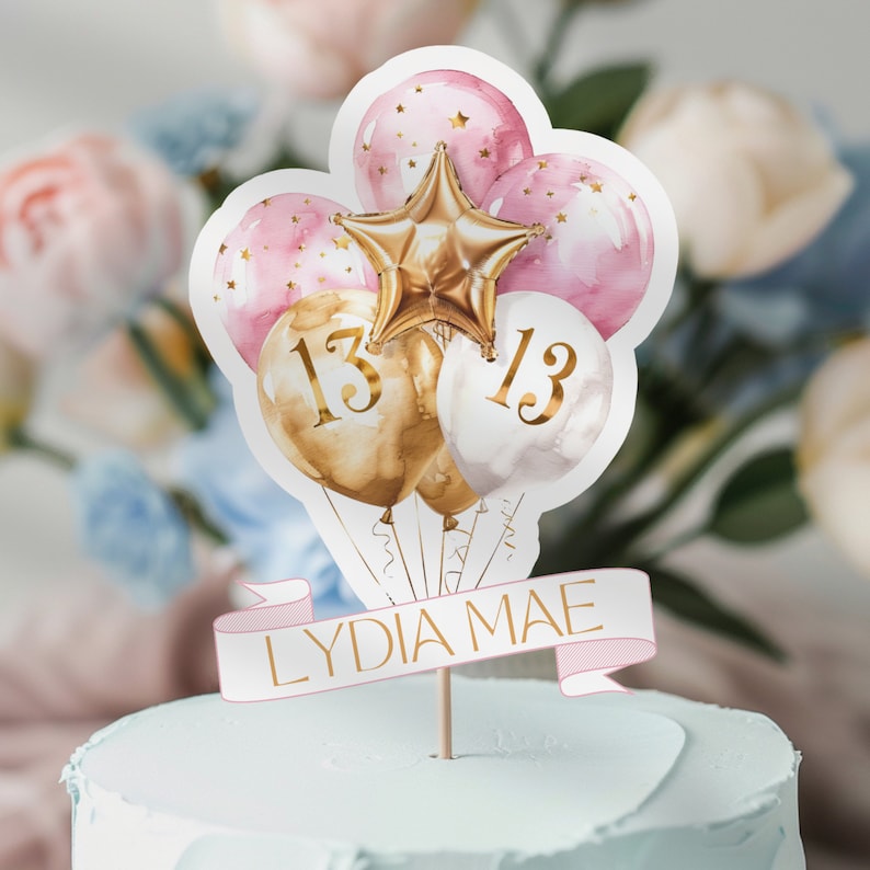 13th Birthday Cake Topper Girl, Pink & Gold, Official Teenager ...