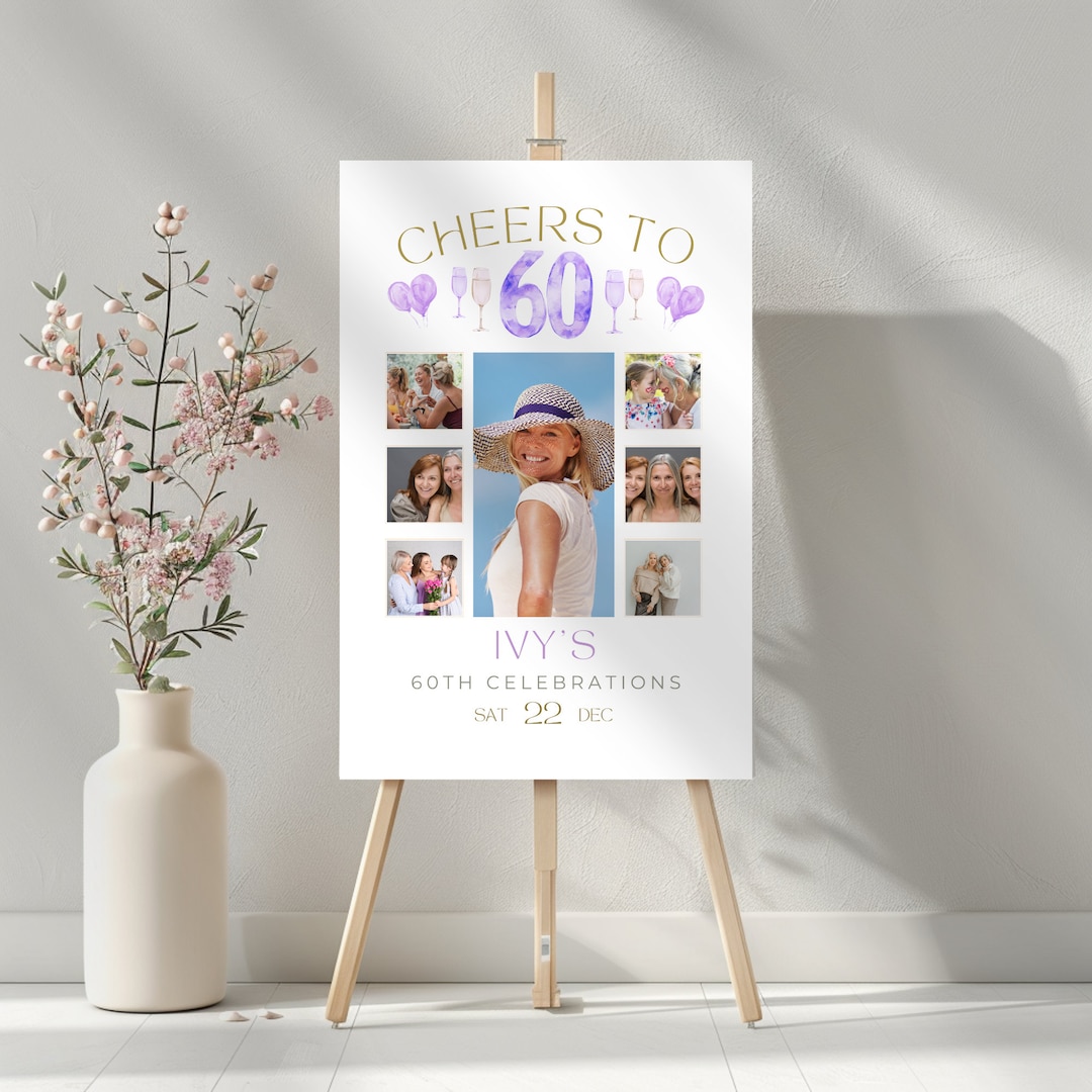 60th Birthday Welcome Sign Purple, Look Whos 60 Welcome Board With ...