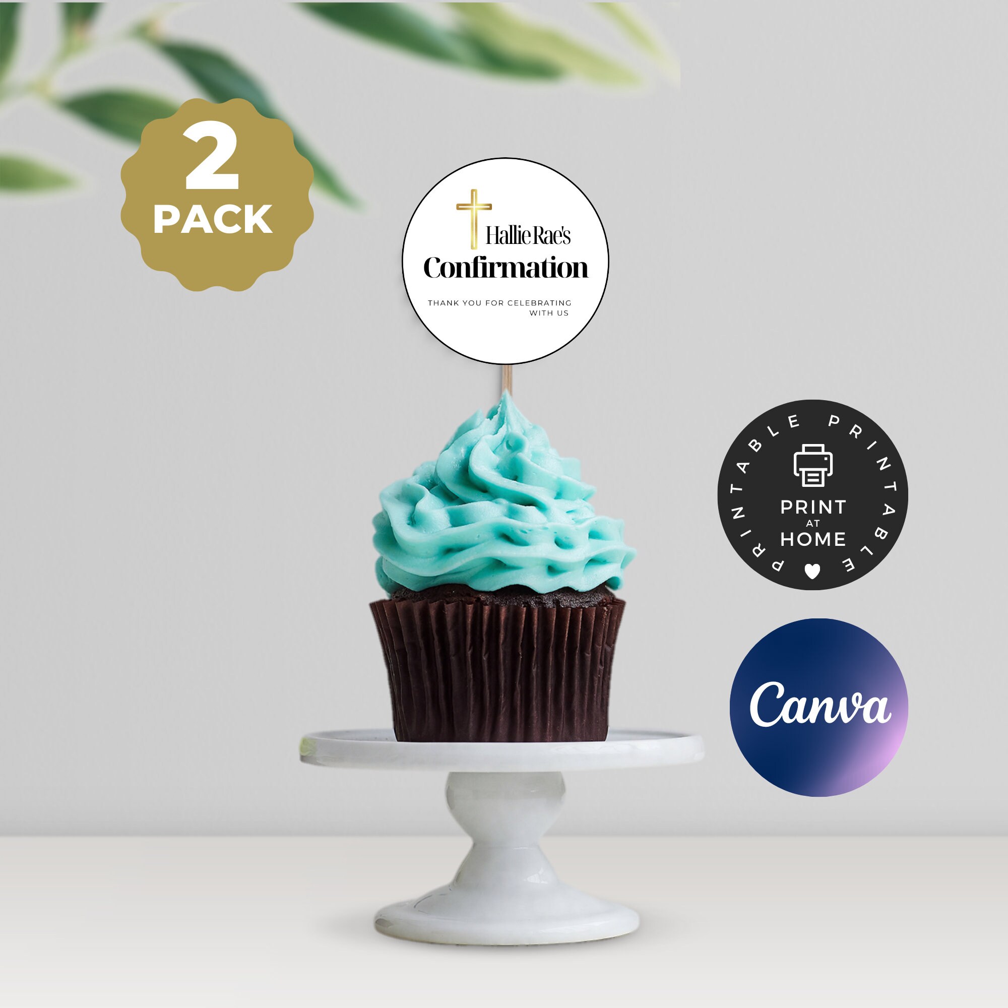 Confirmation Cupcake Toppers, INSTANT DOWNLOAD Canva Template ...