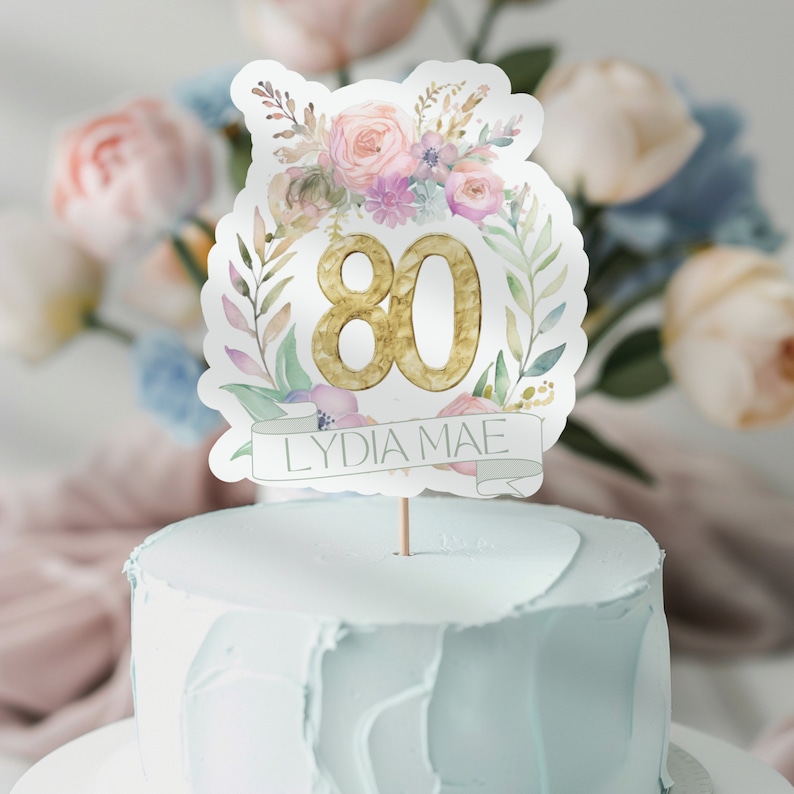 Happy 80th Birthday Cake Topper, Printable, Editable, Personalized, 80 ...