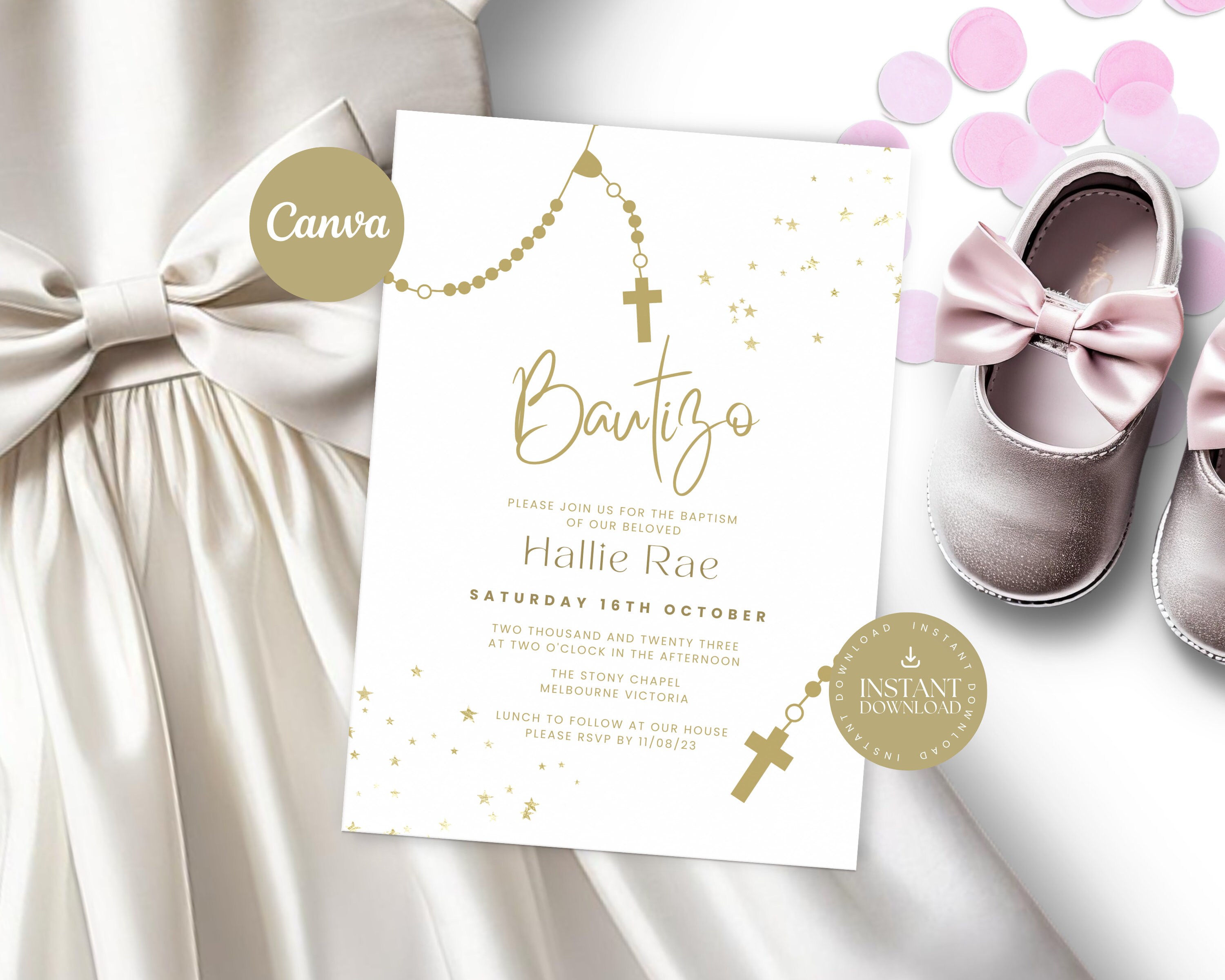 Mi Bautizo Invitation Girl Invitaciones De Bautizo Template - Etsy