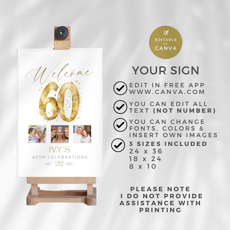 60th Birthday Sign With Pictures, Look Whos 60 Welcome Board ...